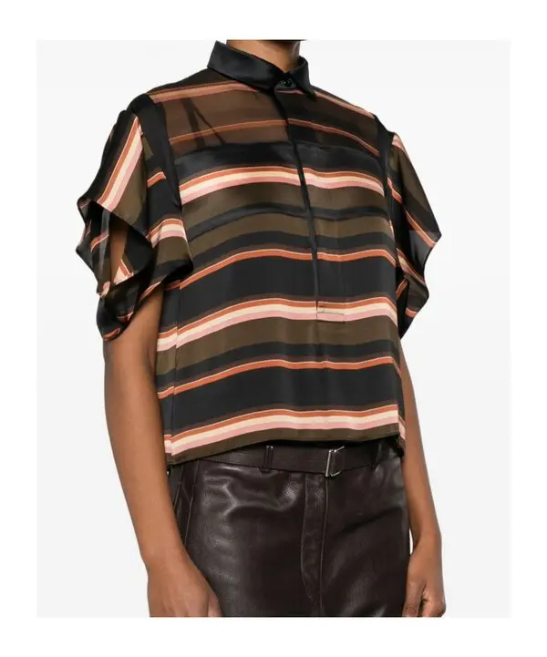 Sacai Short Sleeve Striped Polo Shirt