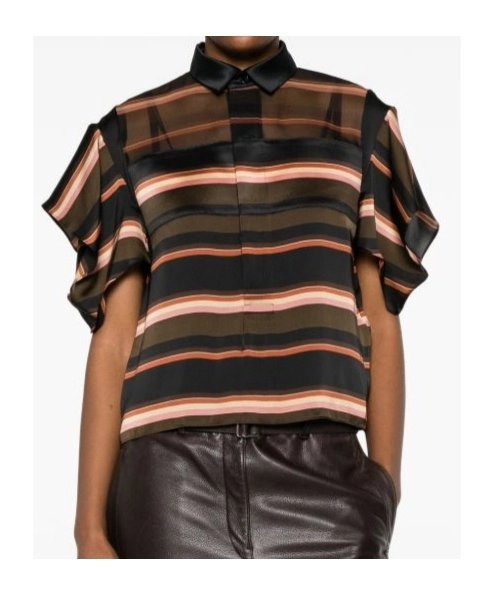 Sacai Short Sleeve Striped Polo Shirt - Black