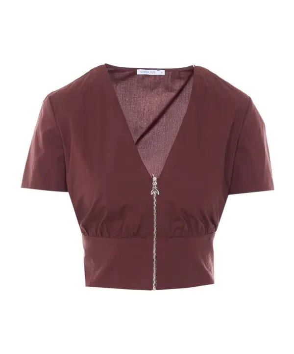 Patrizia Pepe Cropped V-neck Zip-front Top