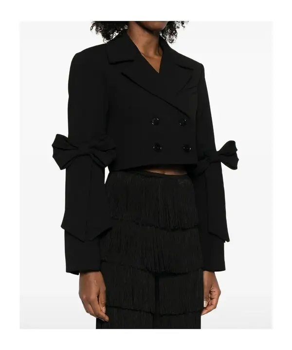 GANNI Double-breasted Cropped Jacket With Bow Details