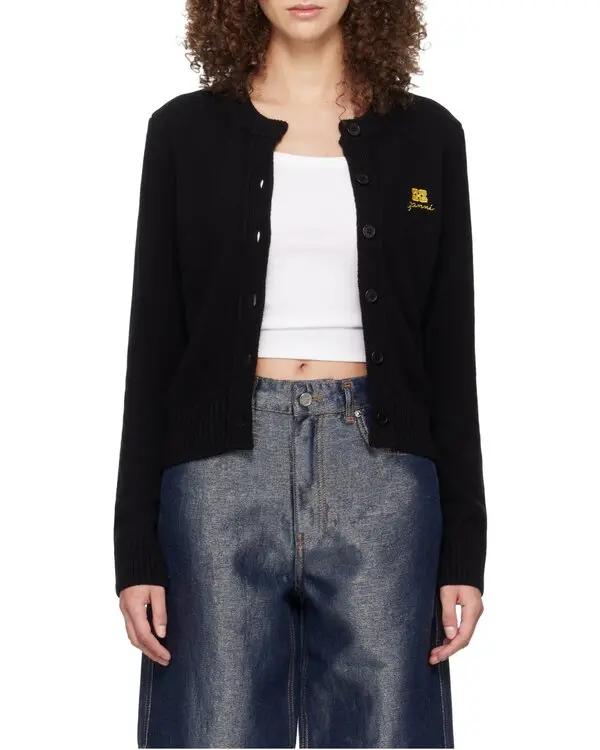 GANNI Wool Mix Cardigan - Black