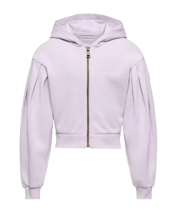 Moncler Hooded Sweatshirt Dress With Embroidered Logo And Pleated Sleeves