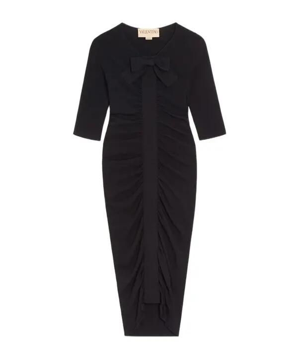 Valentino Garavani Bow Detailed Ruched Knitted Dress - Black