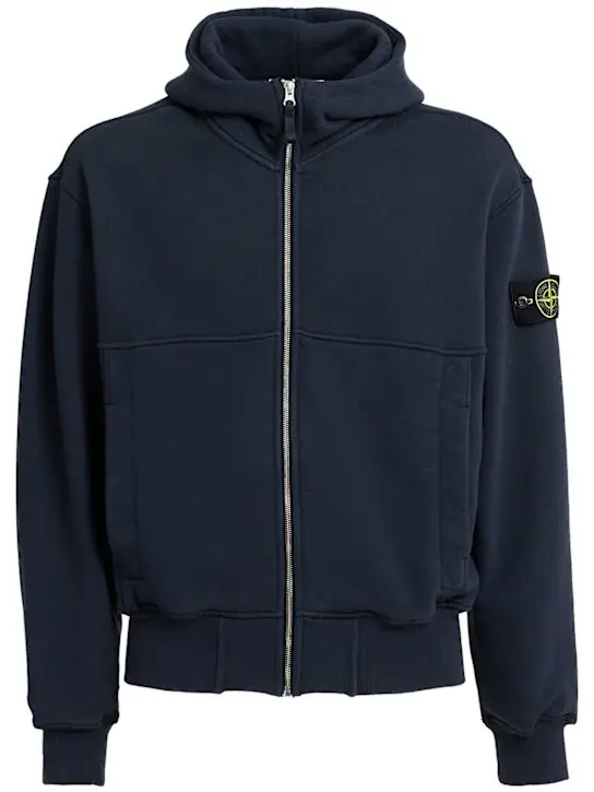 Stone Island Heavy Cotton Zip-up Hoodie - Black