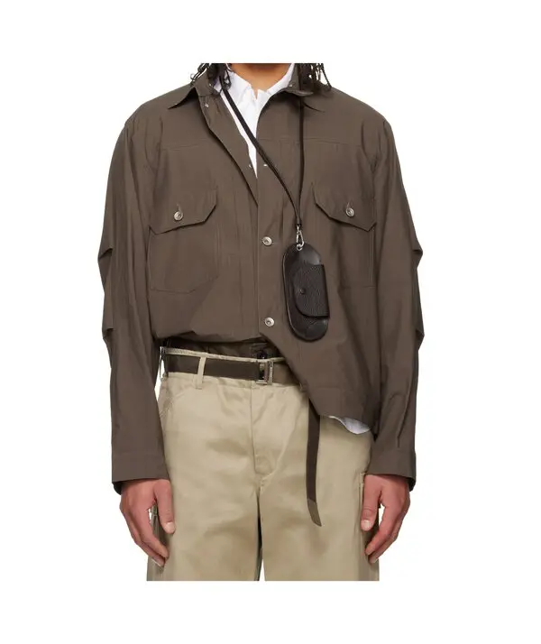 Sacai High Neck Button-up Jacket - Brown