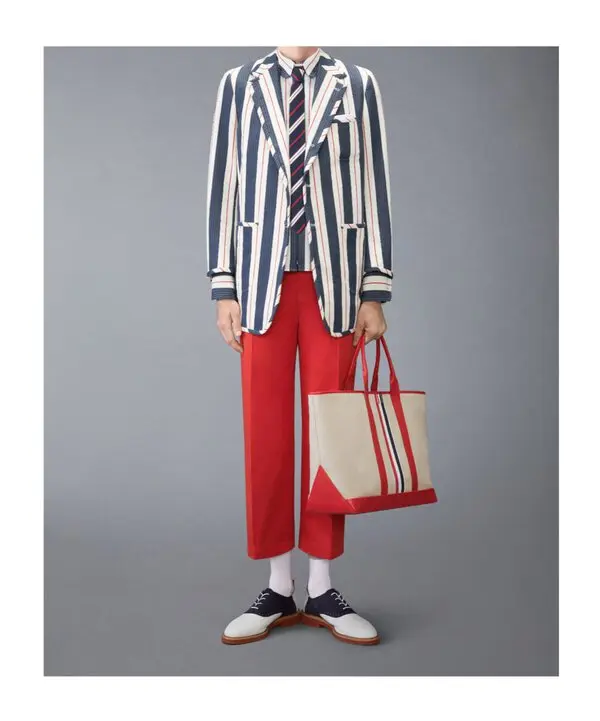 Thom Browne Rounded Collar Striped Zipped Shirt - White