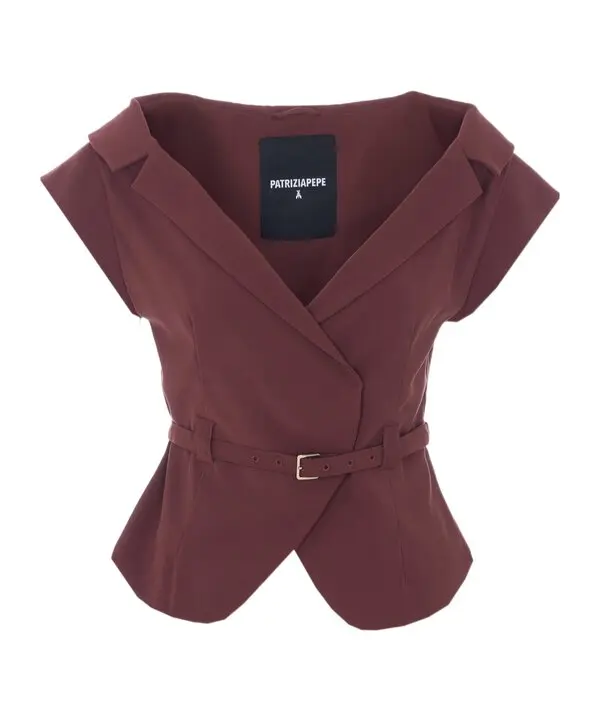 Patrizia Pepe Belted Sleeveless Blazer - Red