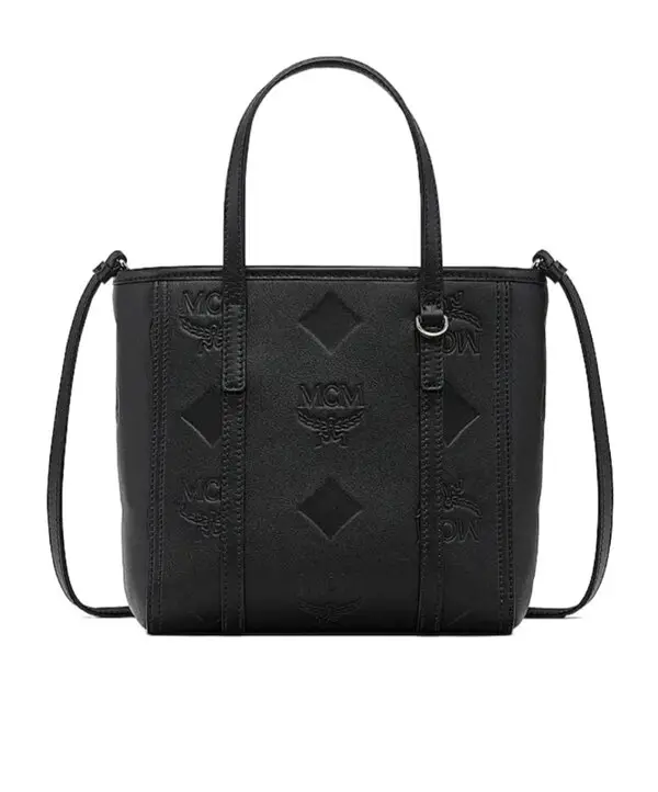 Mcm Mini Toni Tote Bag With Embossed Monogram - Black