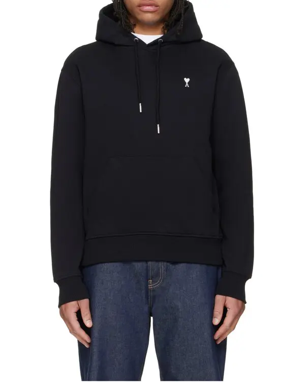 AMI Paris De Coeur Drawstring Hoodie - Black