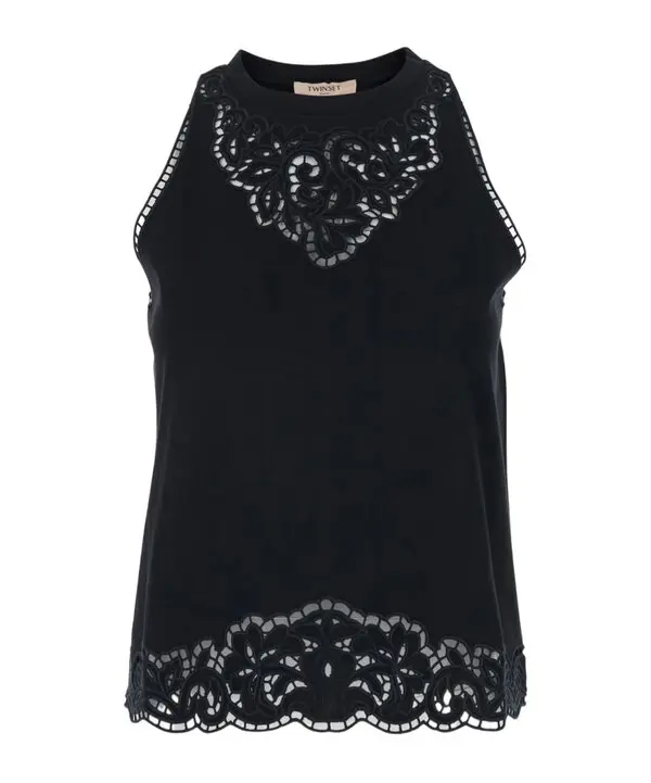 TWINSET Embellished Round Neck Top - Black