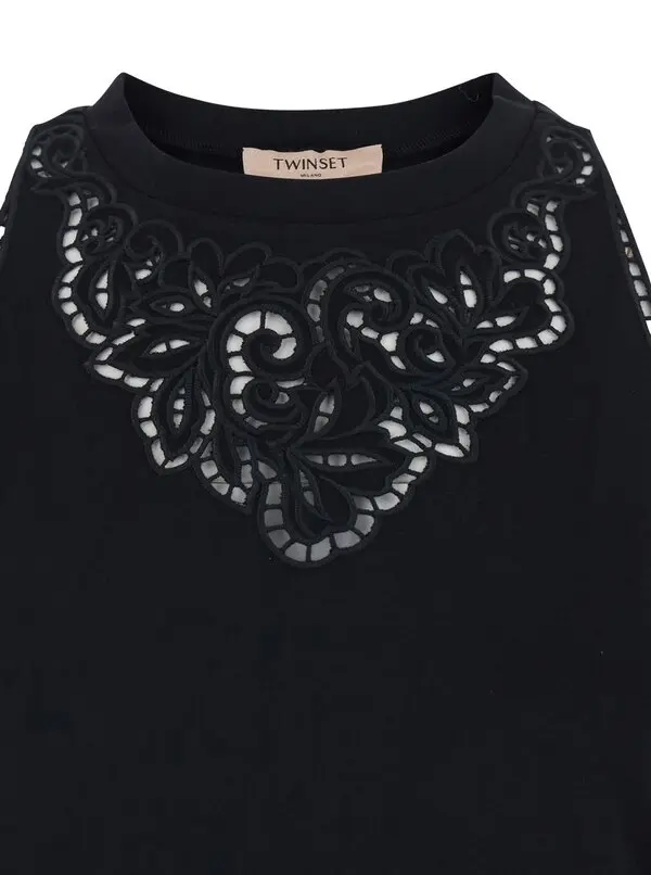 TWINSET Embellished Round Neck Top - Black