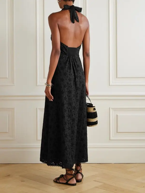Posse Salma Embroidered Cotton Halterneck Midi Dress - Black