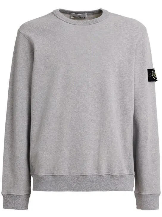 Stone Island Brushed Cotton Crewneck Sweatshirt With Sleeve Logo Patch - Black