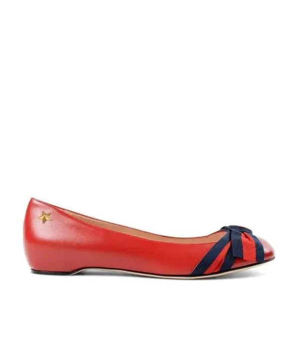 Gucci Leather Ballet Flats With Bow Detailing