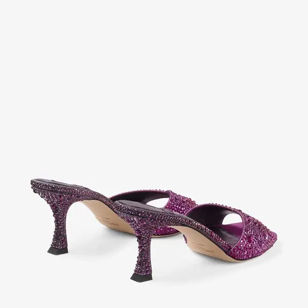 JIMMY CHOO Winter Bloom & Orchid Satin Mules With Degrade Crystal Embellishments - Violet