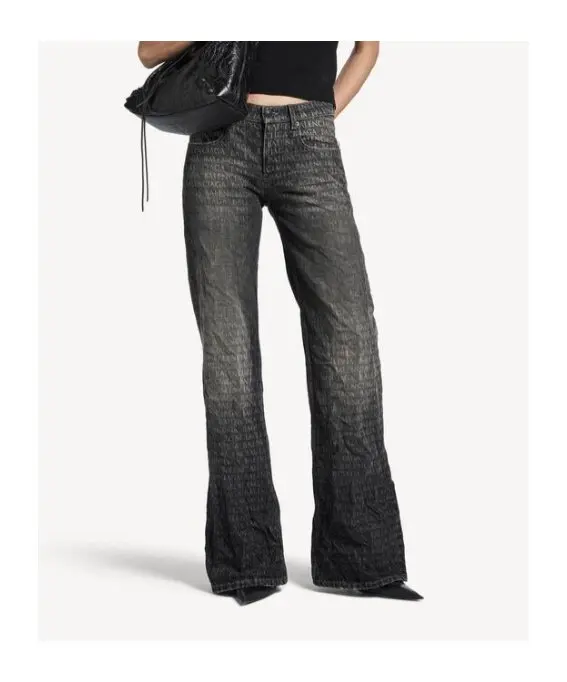 Balenciaga Logo Detailed Flared Jeans - Faded Black