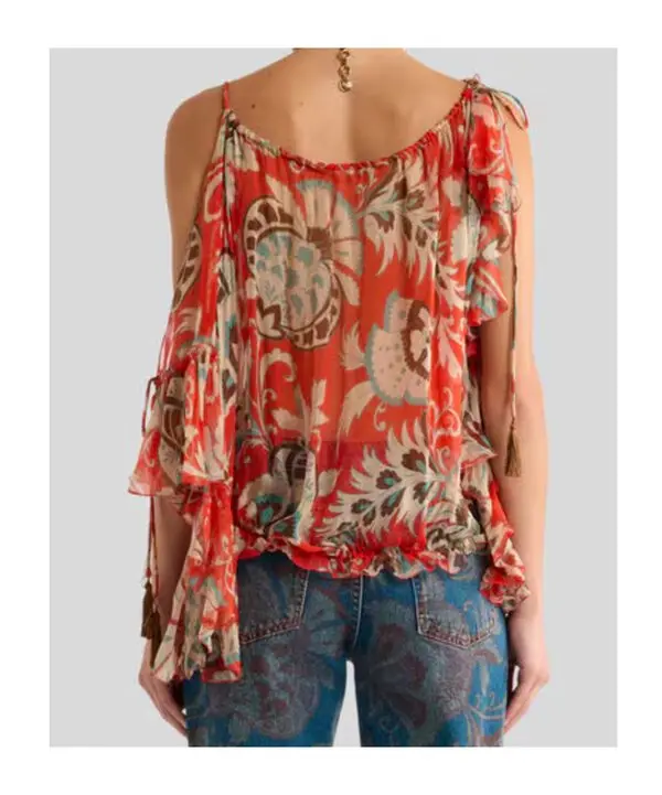 Etro Ruffled Printed Top - Nude