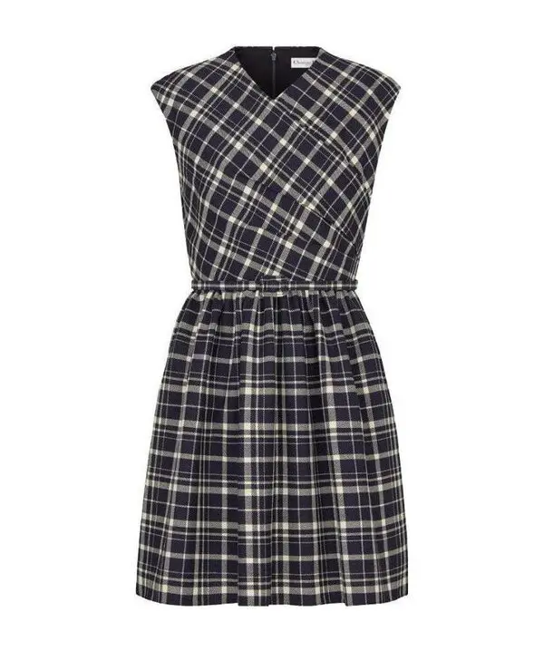 Dior Sleeveless V-neck Plaid Dress