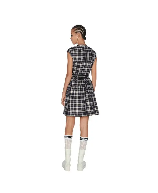 Dior Sleeveless V-neck Plaid Dress