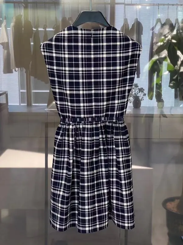 Dior Sleeveless V-neck Plaid Dress