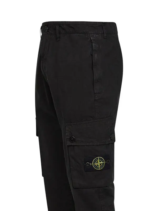 Stone Island Logo Patch Tapered Cargo Trousers - Black
