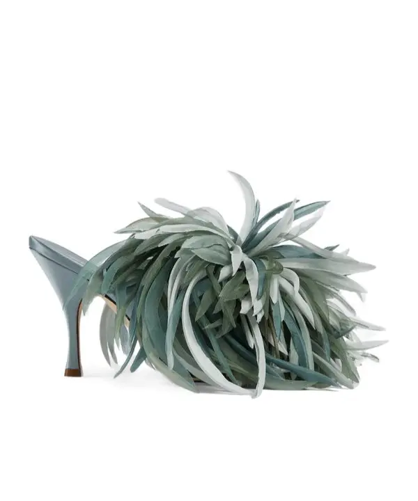 Gucci High Heel Embellished Slide Sandals - Light Blue