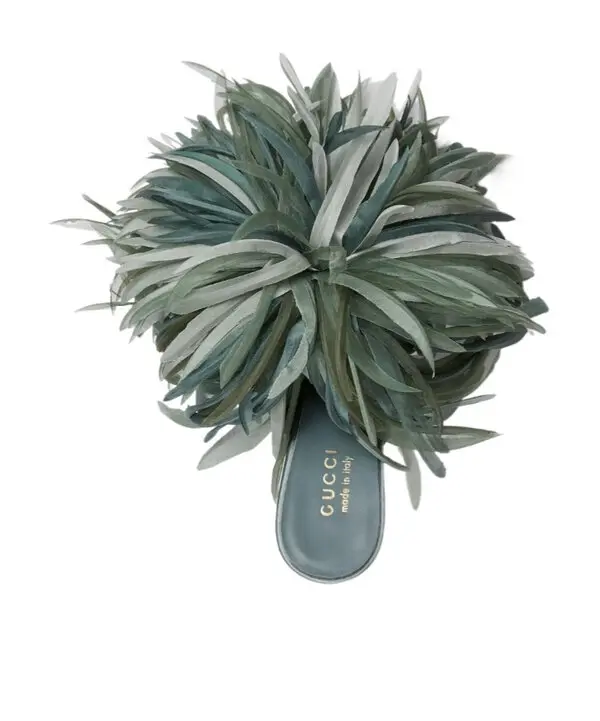Gucci High Heel Embellished Slide Sandals - Light Blue