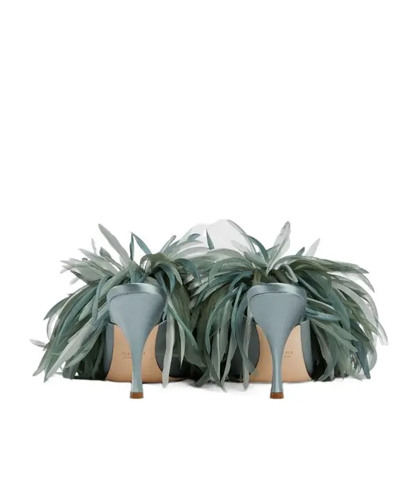Gucci High Heel Embellished Slide Sandals - Light Blue
