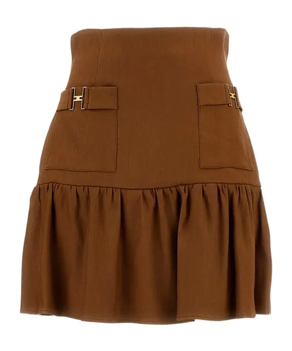 Elisabetta Franchi High Waist Tiered Skirt With Jewel Logo Embellishment