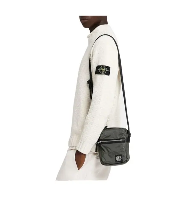 Stone Island Coated Nylon Pouch With Adjustable Shoulder Strap - Black