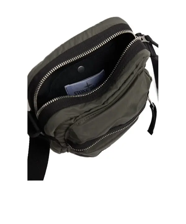 Stone Island Coated Nylon Pouch With Adjustable Shoulder Strap - Black