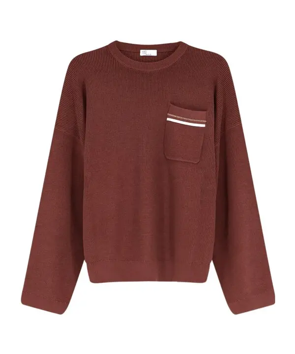 Brunello Cucinelli Crew Neck Long Sleeve Sweater With Chest Pocket - Red