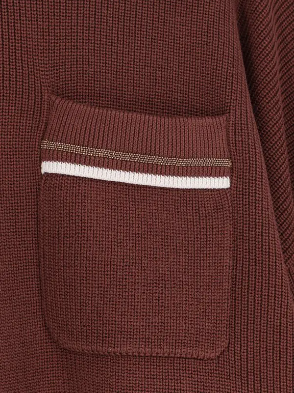 Brunello Cucinelli Crew Neck Long Sleeve Sweater With Chest Pocket - Red