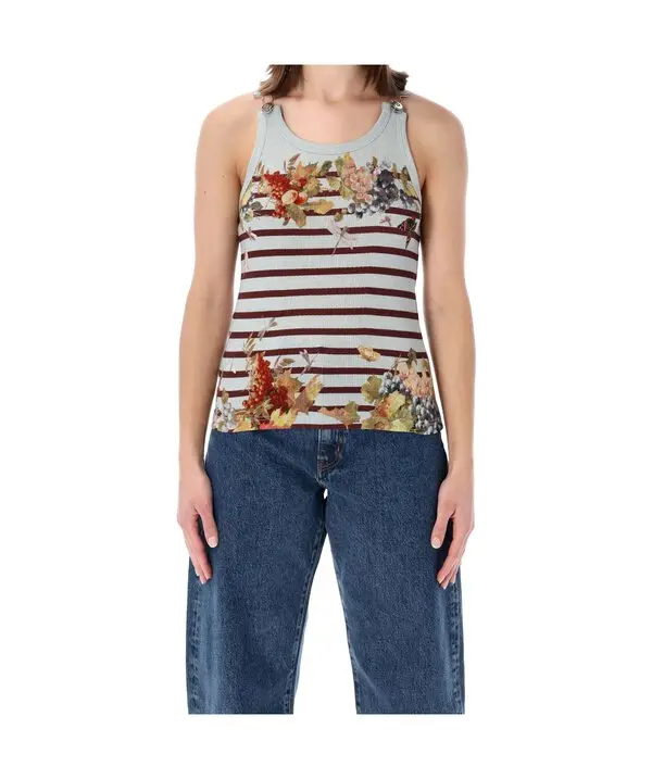 JEAN PAUL GAULTIER Ribbed Knit Vest With Striped And Printed Details