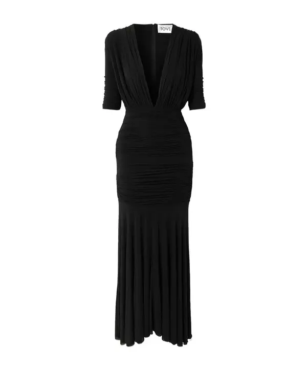 Tove V-neck Ruched Dress - Black