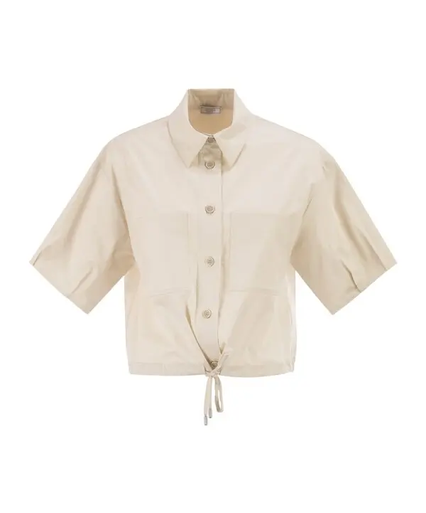 Peserico Cropped Stretch Sateen Shirt With Drawstring Hem