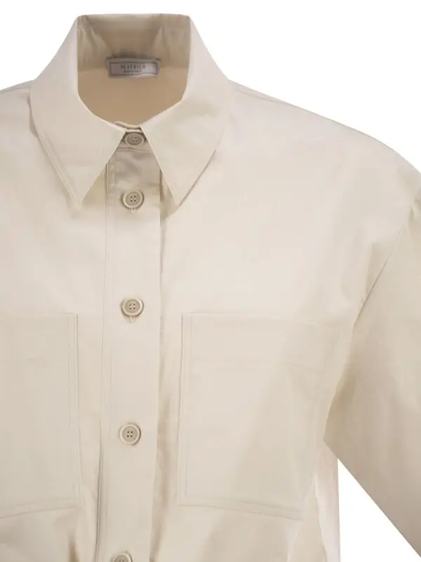 Peserico Cropped Stretch Sateen Shirt With Drawstring Hem