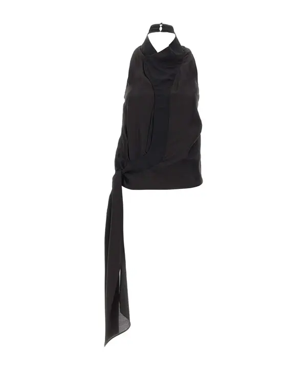 ENTIRE STUDIOS Halterneck Tie-front Top - Black