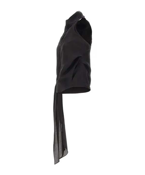 ENTIRE STUDIOS Halterneck Tie-front Top - Black