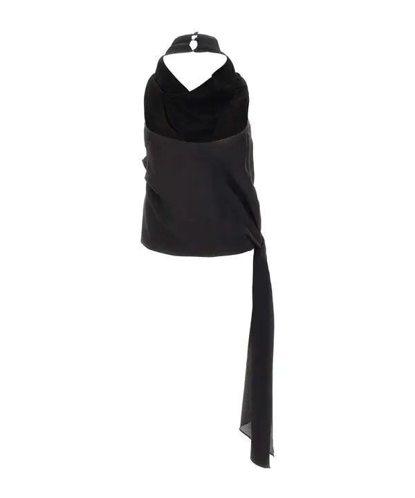 ENTIRE STUDIOS Halterneck Tie-front Top - Black