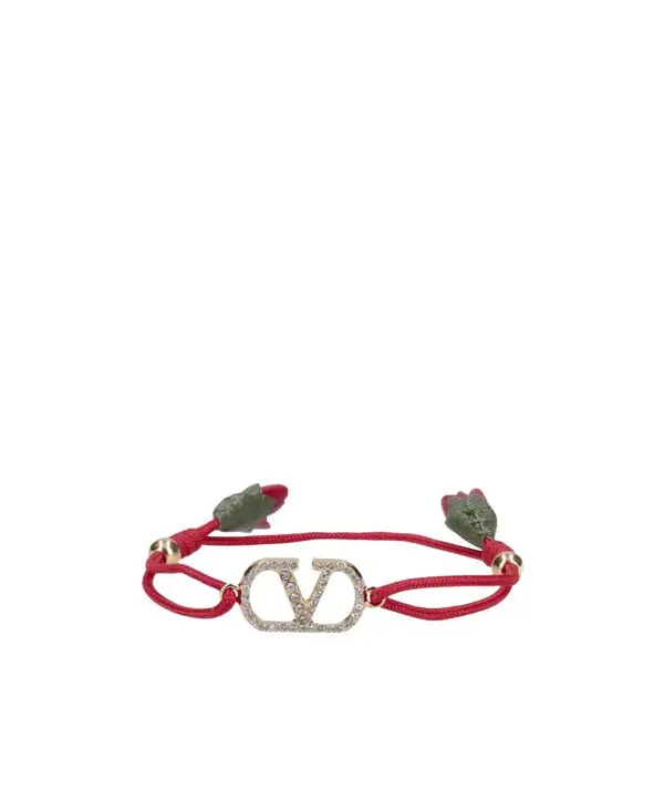 Valentino Garavani Vlogo Signature Bracelet With Floral Detail - Red