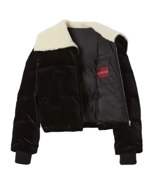 Gucci Velvet Puffer Bomber Jacket With Shearling Collar