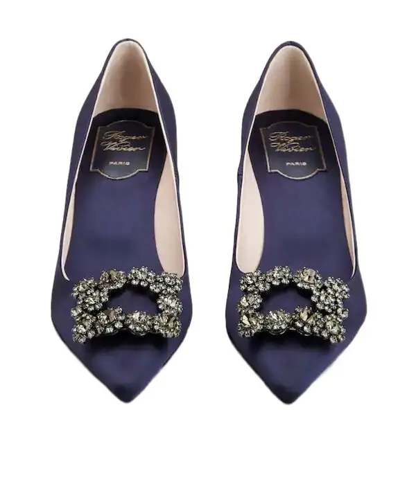 ROGER VIVIER Efflorescence Satin Pumps With Crystal Buckle - Black