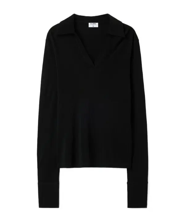 Filippa K Long Sleeve V-neck Knit Top - Black