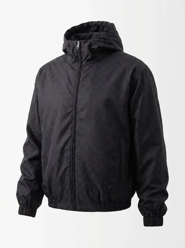 Gucci Gg Monogram Zip-up Hooded Jacket - Dark Blue