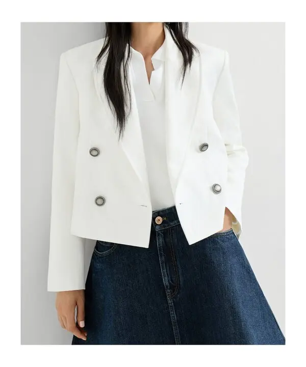 Brunello Cucinelli Long Sleeve Double Breasted Blazer - White