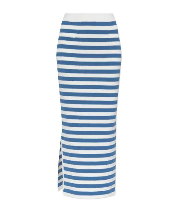 Posse Stripe Side-split Midi Fitted Skirt - Blue
