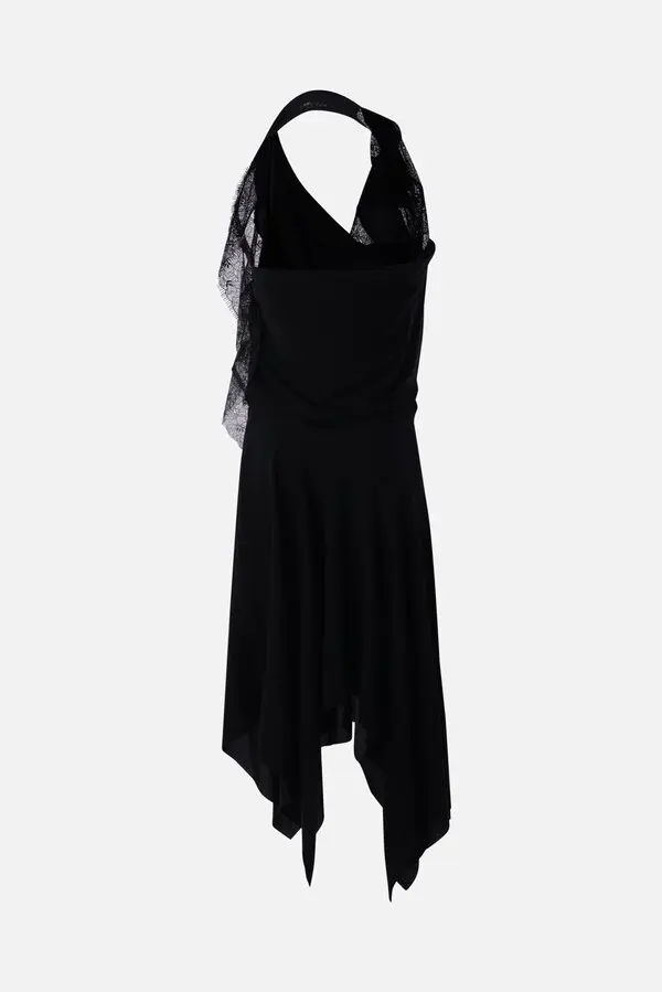 Junya Watanabe Lace-trim Halterneck Handkerchief-hem Dress - Black