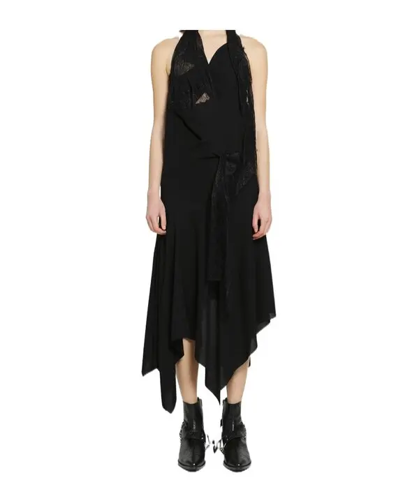Junya Watanabe Lace-trim Halterneck Handkerchief-hem Dress - Black