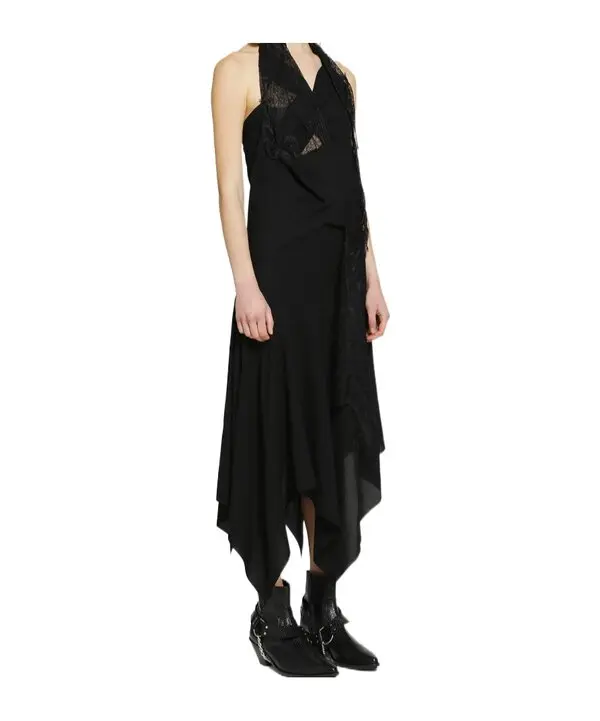 Junya Watanabe Lace-trim Halterneck Handkerchief-hem Dress - Black